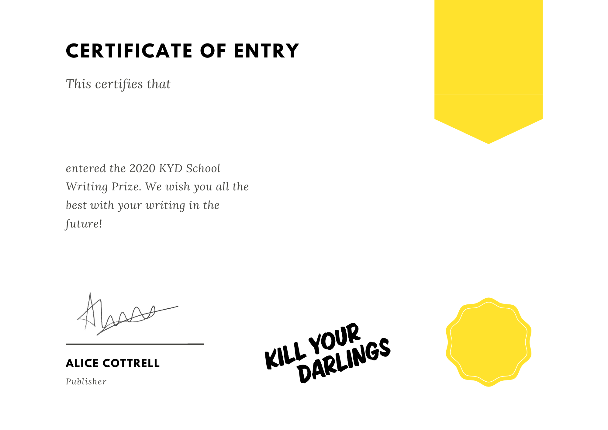 Announcing the Winner of the 2020 KYD School Writing Prize — Kill Your ...